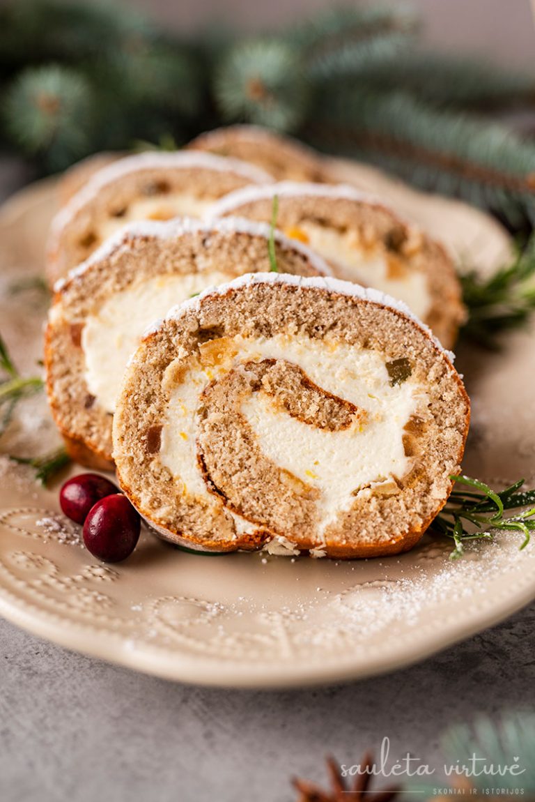 Imbierinis biskvitinis vyniotinis su maskarponės kremo įdaru - Saulėta ...