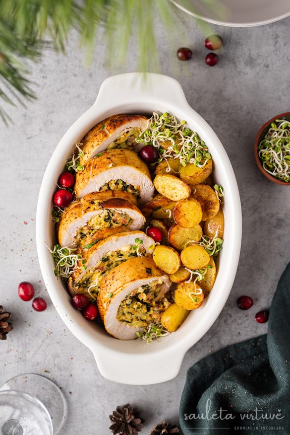 Kalakutienos vyniotinis su šoninės, špinatų ir sūrio įdaru - Saulėta ...