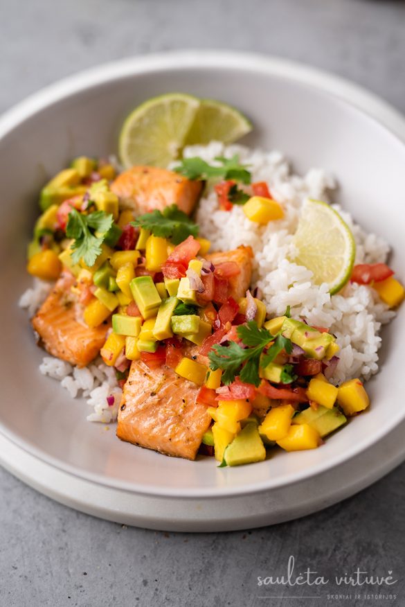 Upėtakis su mangų salsa ir kokosiniais ryžiais - Saulėta virtuvė ...