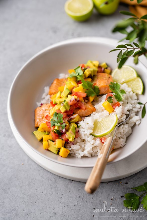 Upėtakis su mangų salsa ir kokosiniais ryžiais - Saulėta virtuvė ...